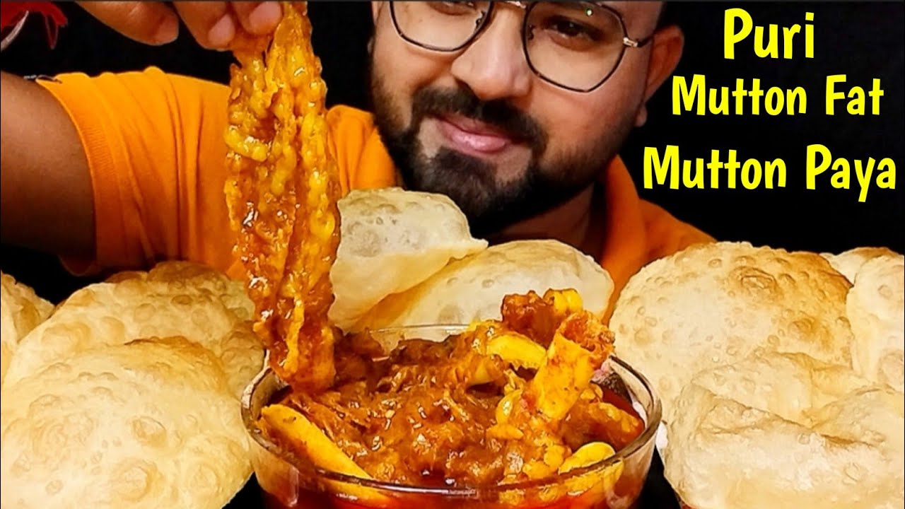ASMR Eating Oily Mutton Fat Curry, Mutton Paya Curry With Soft Luchi ...