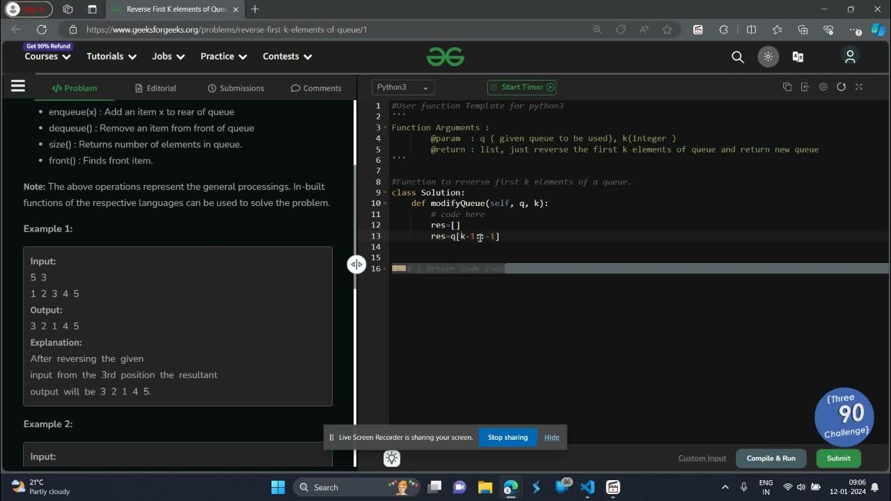 Reverse First K elements of Queue EASIEST ONE LINE PYTHON geeks for ...