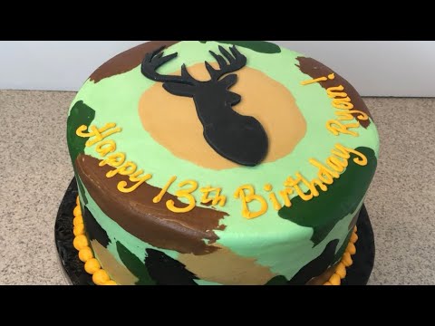 Buttercream camouflage cake 🦌 simple cake for a hunter - YouTube