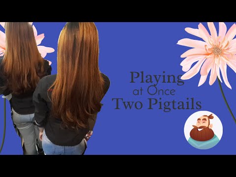 playing at once two pigtails of two cute girls | hairplay |longhair | cute