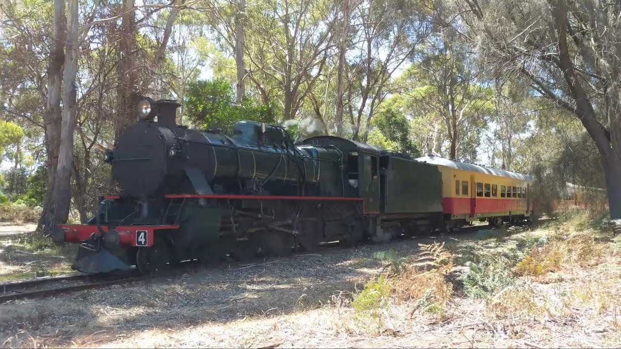 Don River Railway Steam locomotive M4 hauling a passenger train near ...