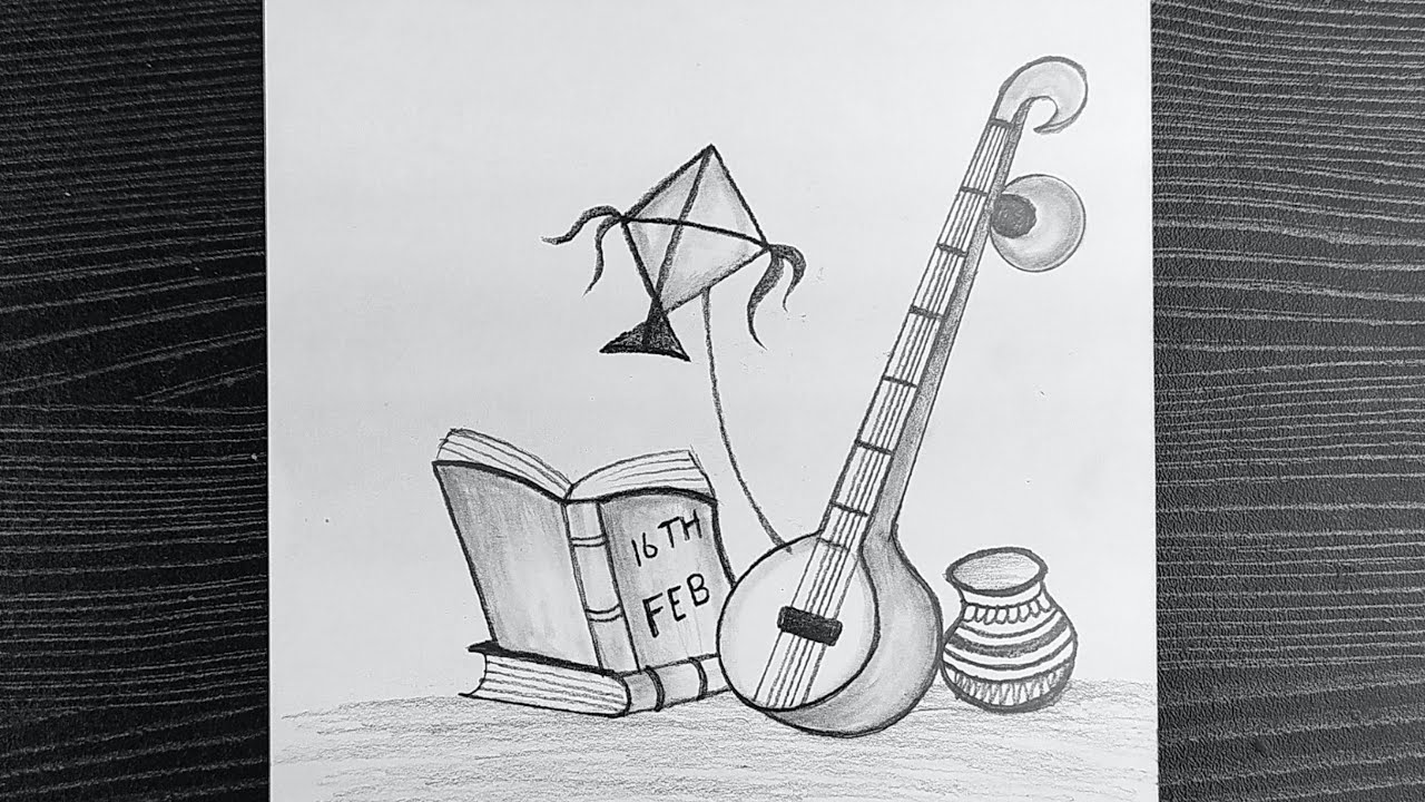 Saraswati Veena Drawing || How To Draw Saraswati Veena || Basant ...