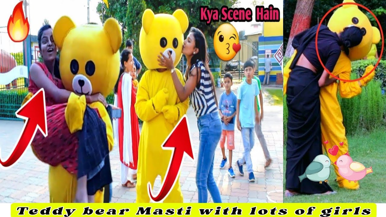 Teddy bear Masti with lots of girls 💝 / Girl kiss with teddy in public 😘 / Abohar / Funny Teddy ...