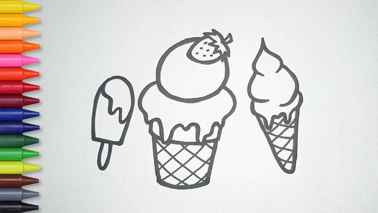 How to Draw Ice Cream and Coloring Page with Crayons | Drawing and ...