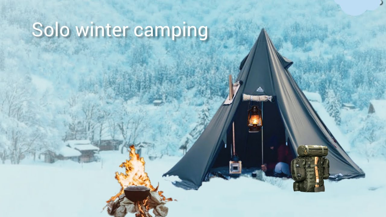 Solo winter camping _ cooking in snow bushcraft - YouTube