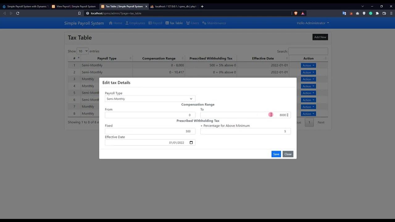 Simple Payroll System with Dynamic Tax Bracket in PHP and MySQL DEMO - YouTube