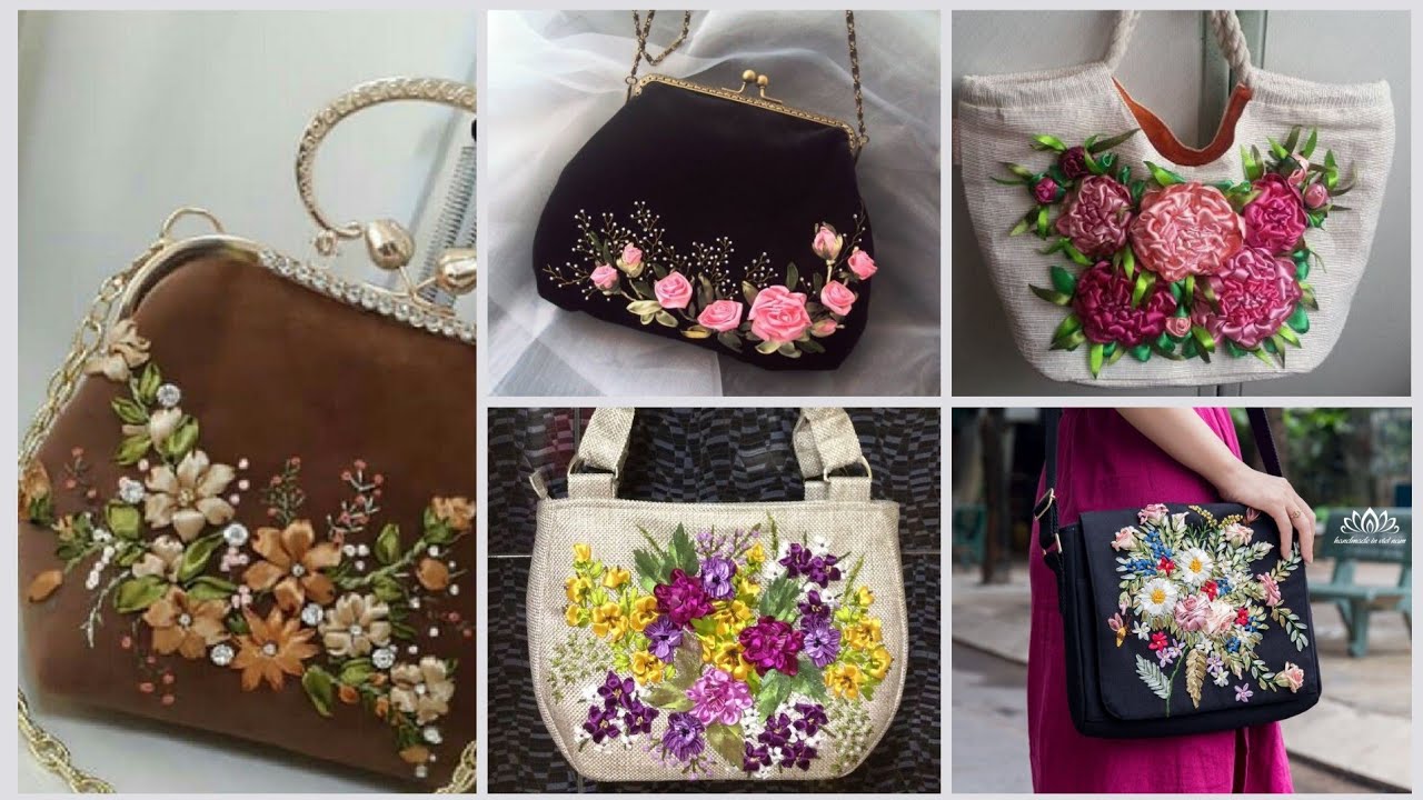 Excellent Ribbon flower embroidery decorated #handbags # ...