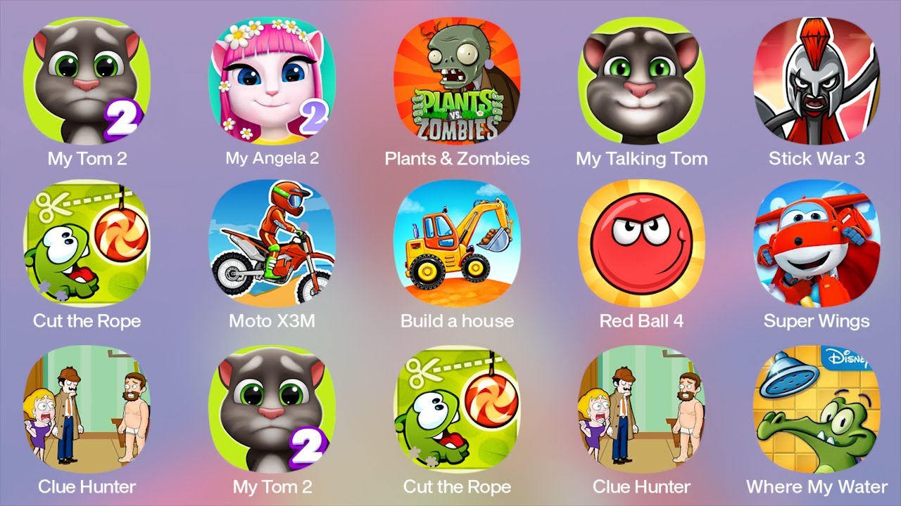 Super Wings, My Talking Tom, Clue Hunter, Where My Water, Cut the Rope ...