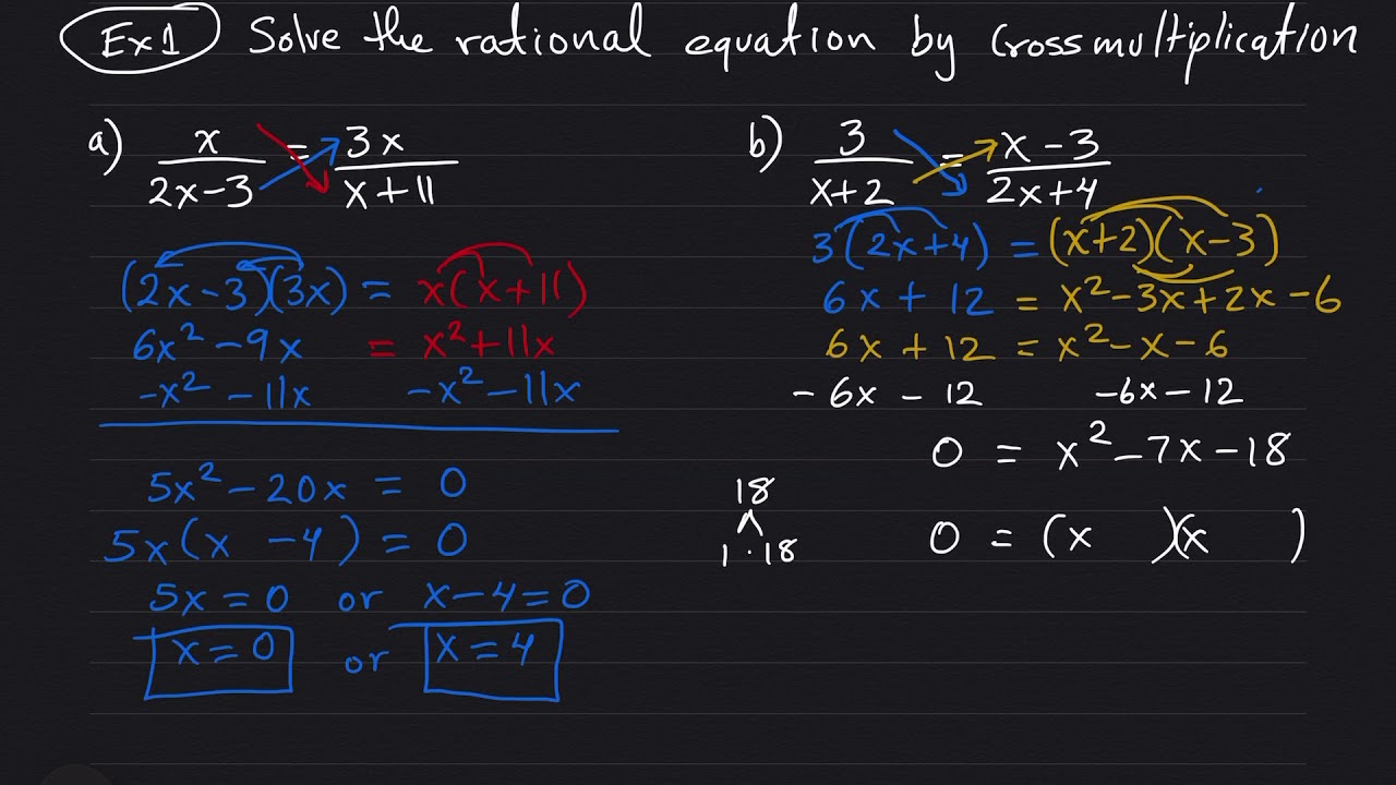 Solving Rational Equations By Cross Multiplication YouTube Solving Rational Equations By Cross Multiplication YouTube