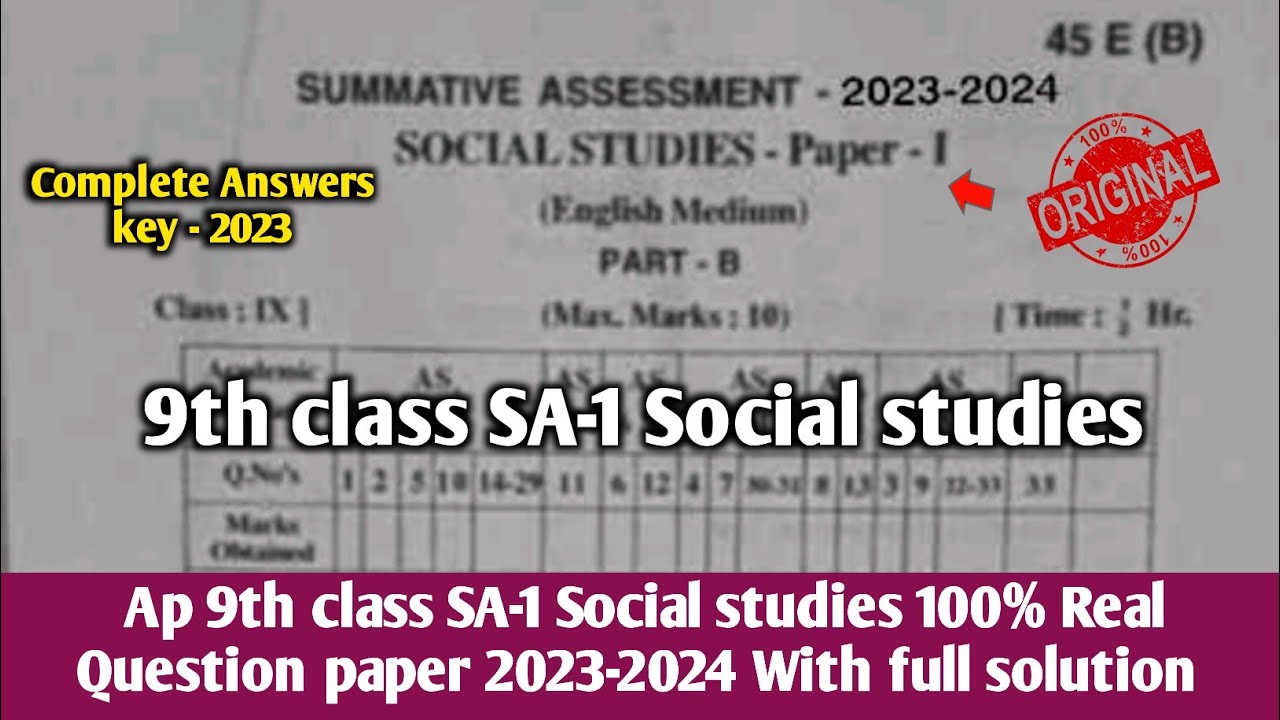 Ap Sa1 9th class social studies question paper and answer 2023-24| 9th ...