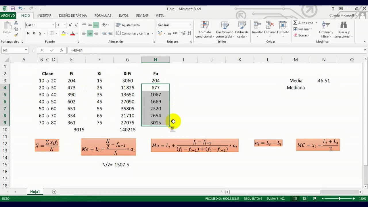 Media, mediana y moda para datos agrupados - YouTube