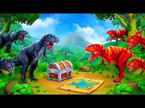 Epic Treasure Chase in Dino World! Black vs Red T-Rex 🦖