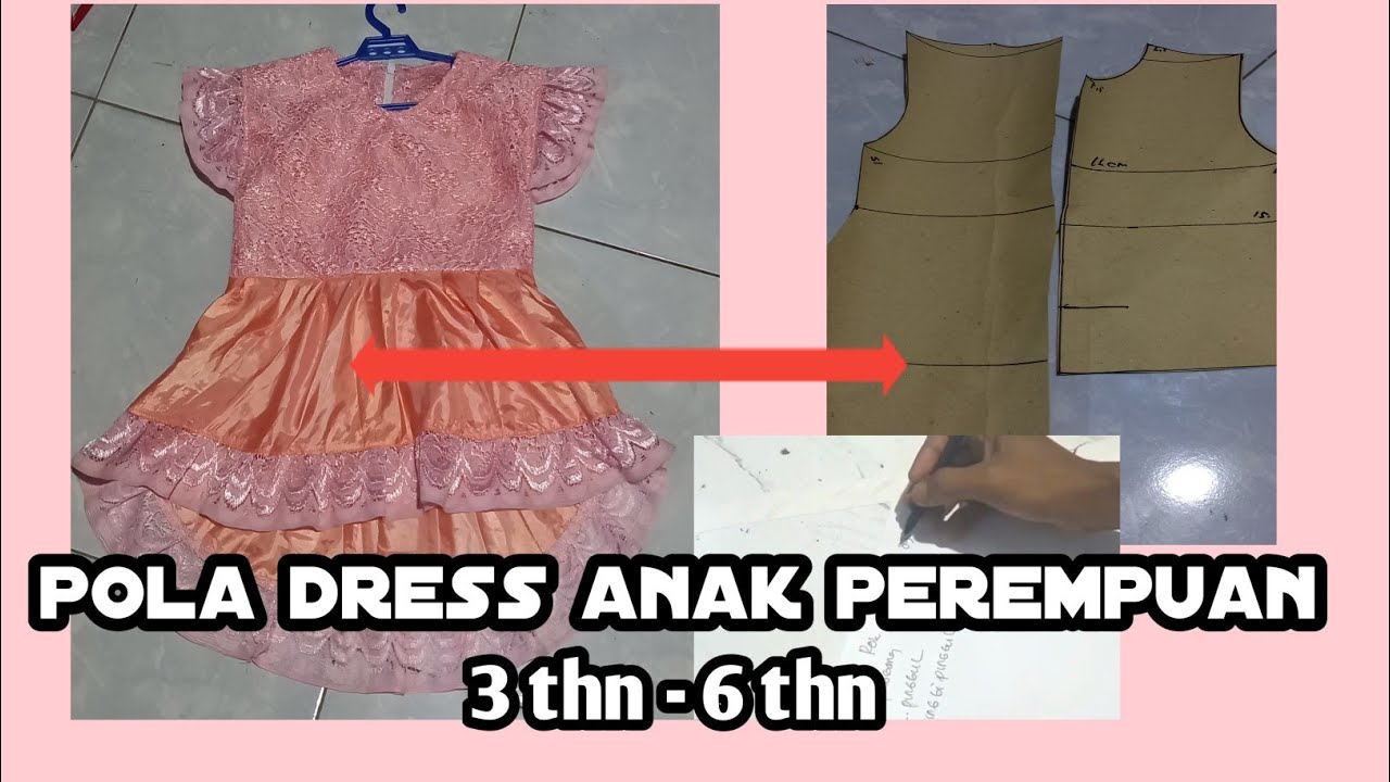 cara membuat pola dress anak 3 tahun - YouTube