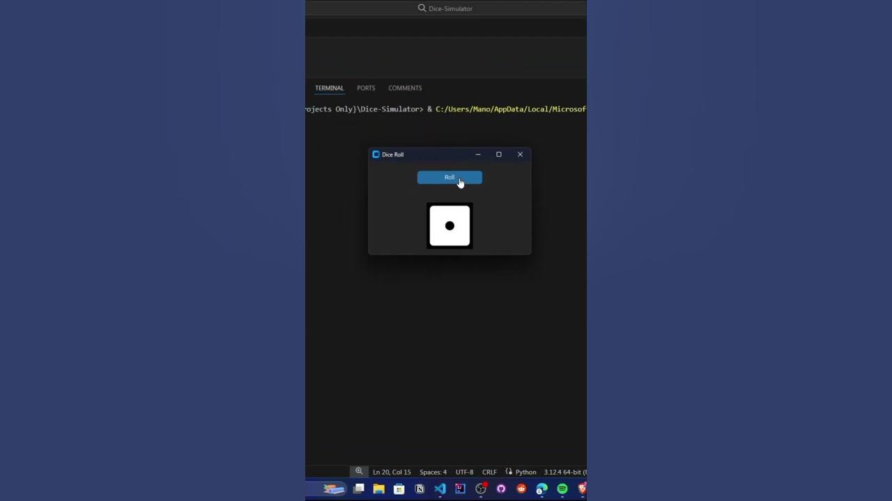 Dice Roll Python Project Python Pythonprogramming Pythonprojects Python3 Shorts Short