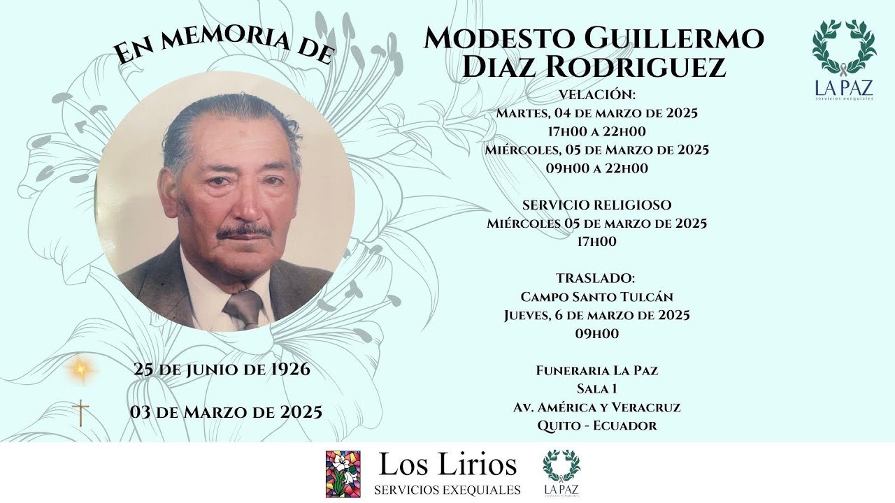 En memoria de Modesto Guillermo Díaz Rodríguez - YouTube