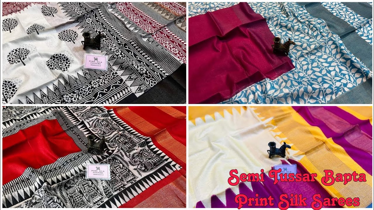 Semi Tussar Bapta Print Silk Sarees| Semi Tussar Silk Sarees | Bapta ...