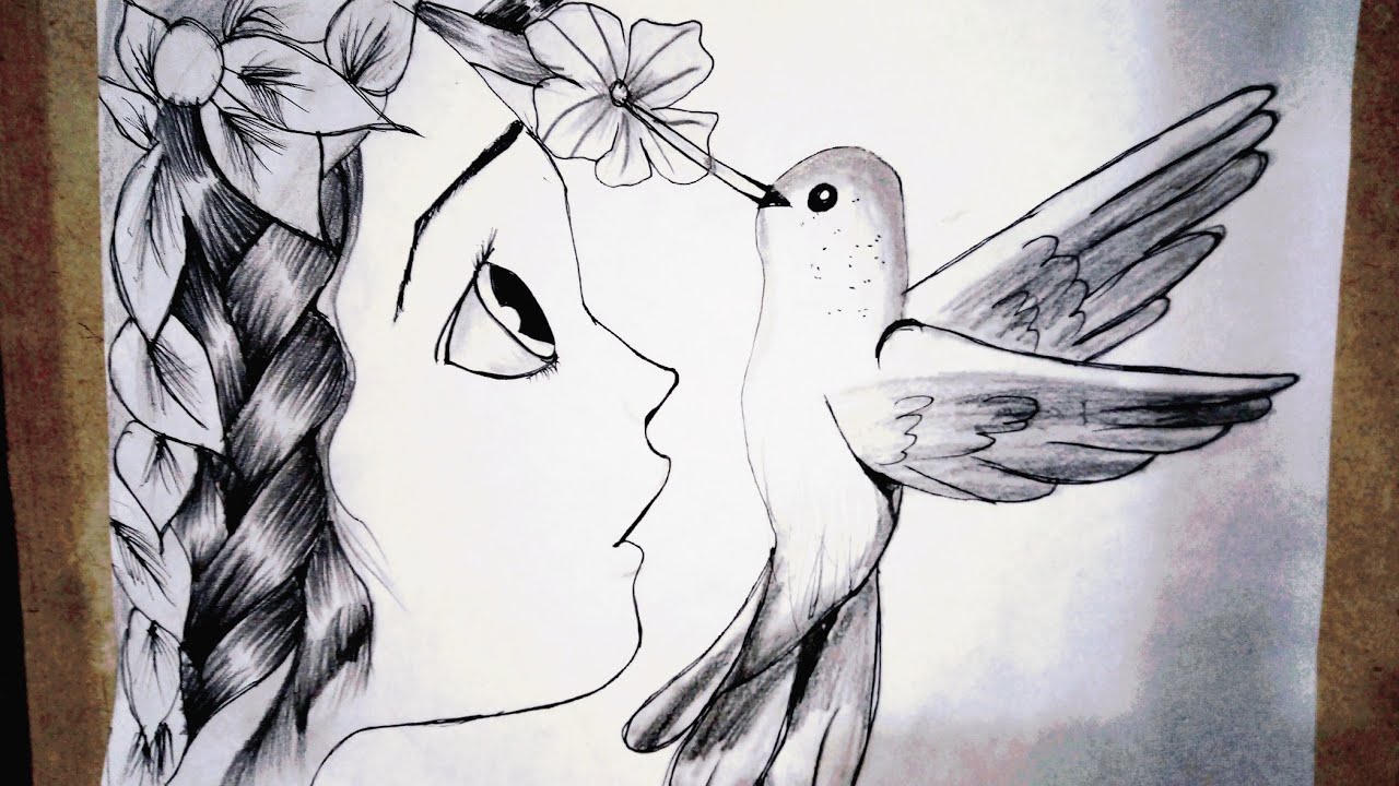 #creativeart#pencil_drawing #Girl_drawing/ fairy and a bird drawing/A ...