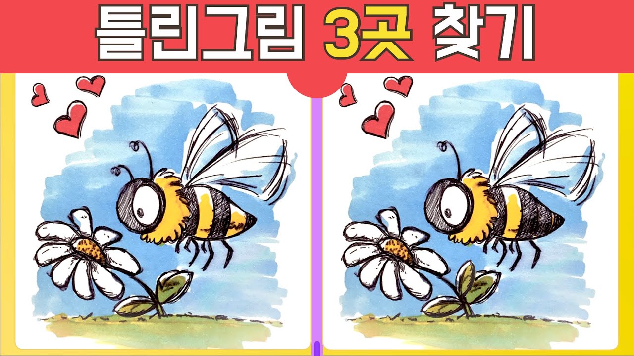기억력 향상 프로젝트 꽃을 사랑하는 꿀벌 틀린그림찾기 Find The 3 Differences 집중력 기억력 다른그림