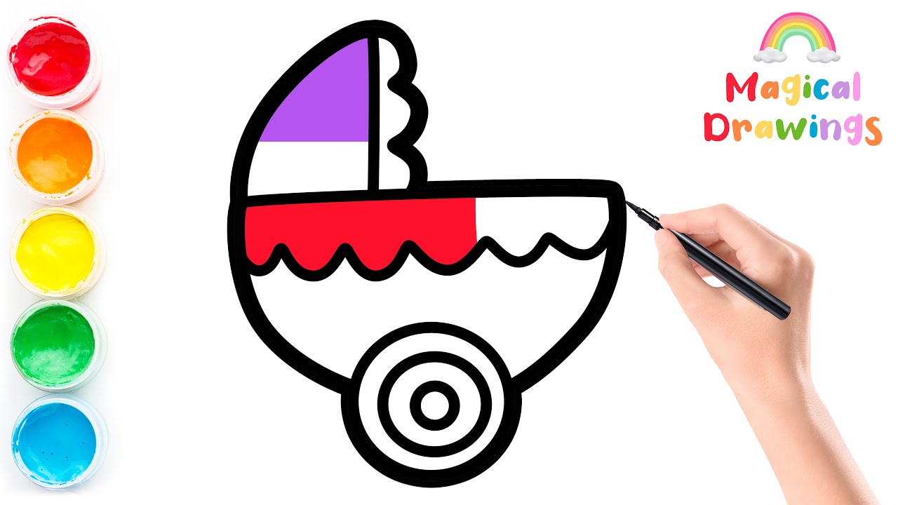 Baby Stroller Drawing, Painting & Coloring for Kids | How to Draw Baby ...