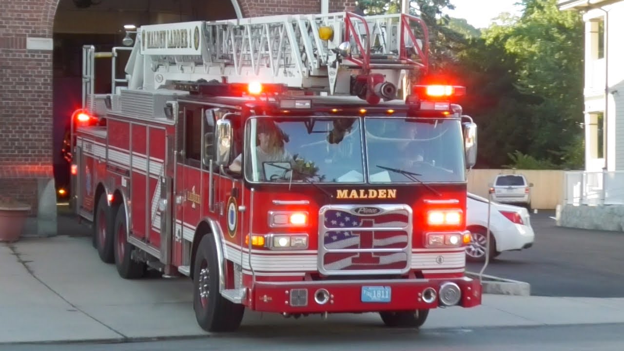 Malden, MA Fire Department Ladder 1 Responding - YouTube