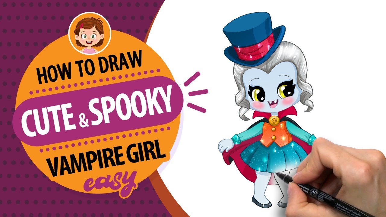 How to draw cute and spooky Vampire Girl easy - YouTube