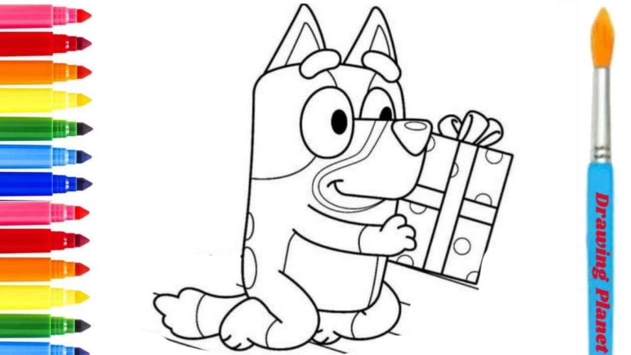 How to Draw Bluey with gift box 🎁 ||Bluey Drawings ||Easy Drawing For ...