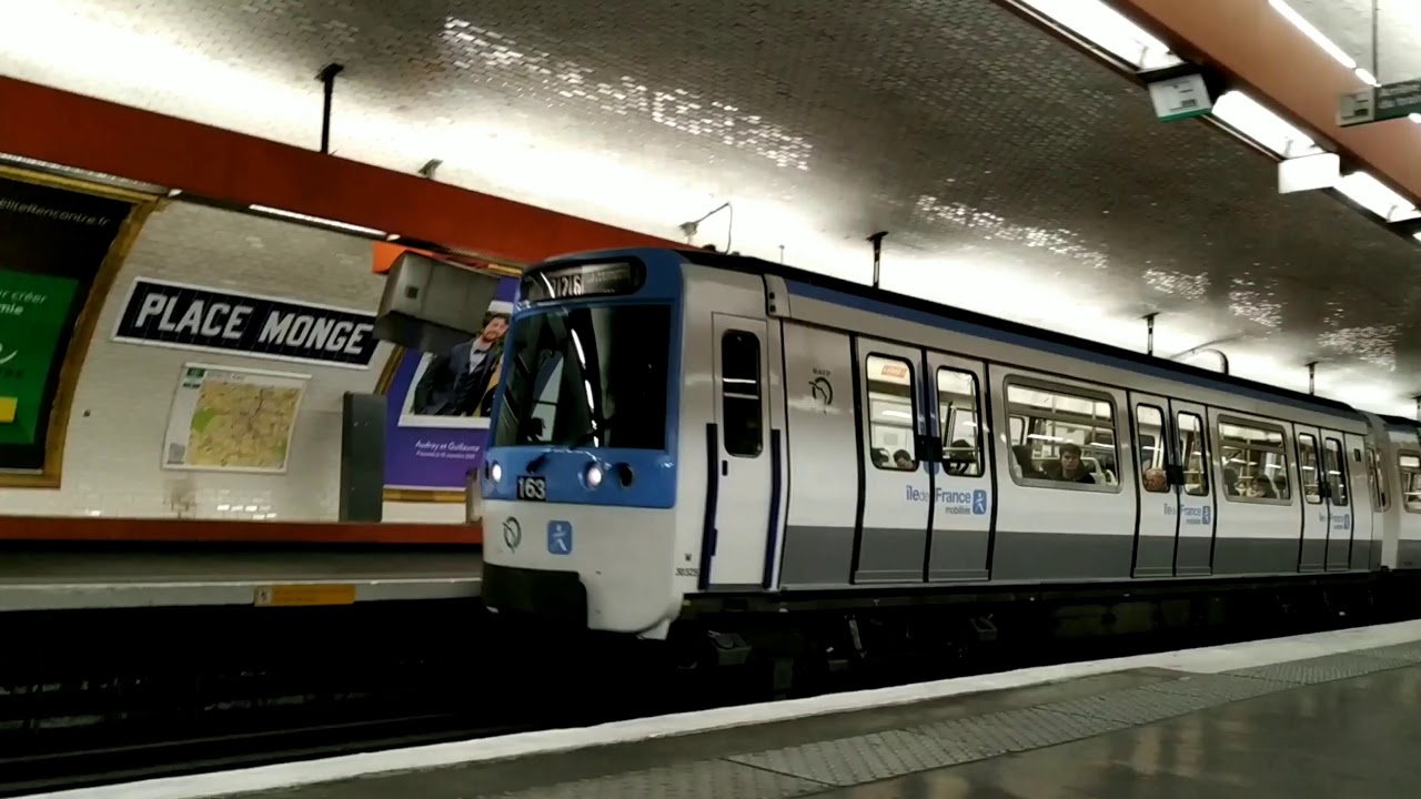 (Métro ) Ligne 7 départ d'un MF77 IDFM (163) a la Station Place Monge ...