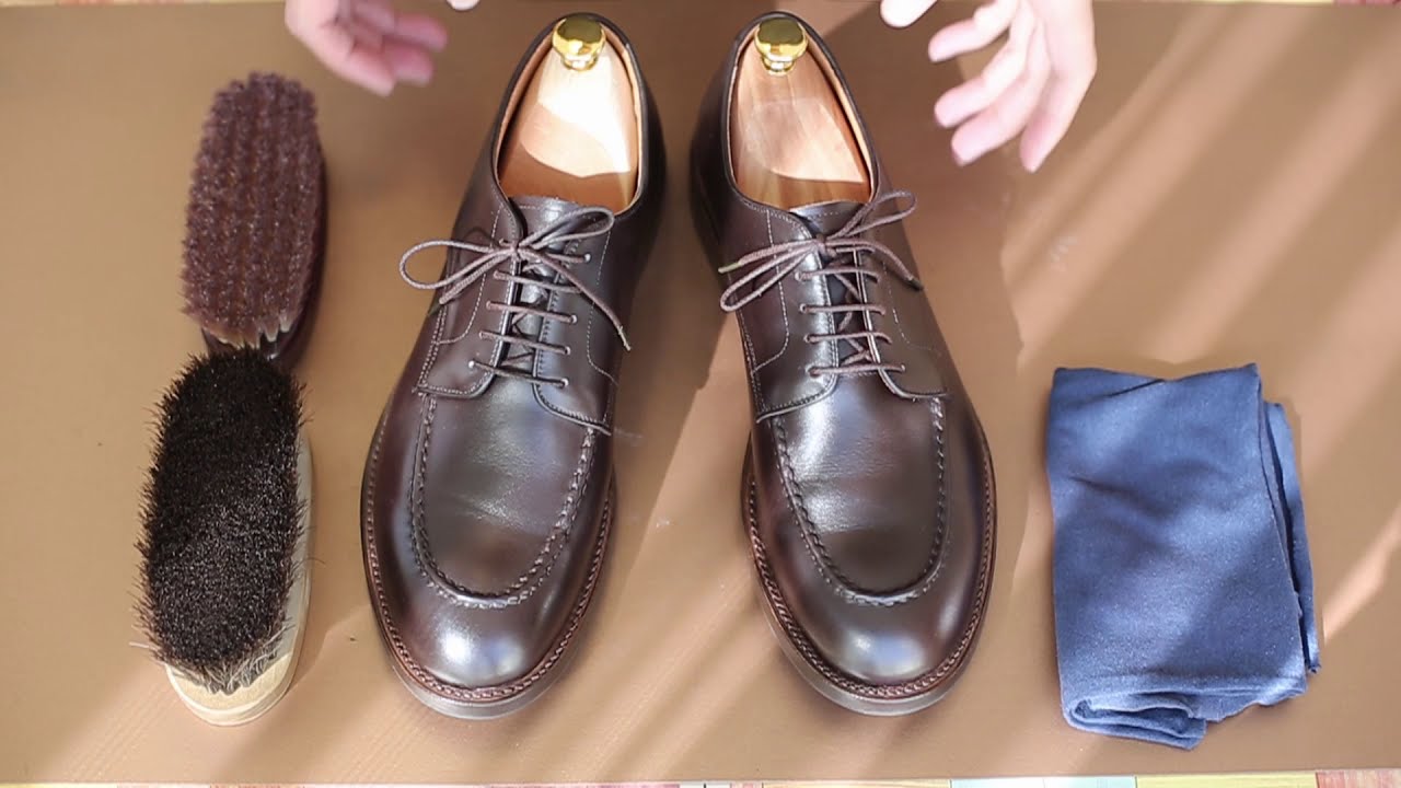 【靴磨き】WHEELROBE HEAVYSTITCHING MOC TOE＃15078靴縁モデル簡単な靴のお手入れ - YouTube
