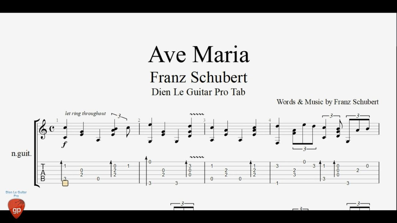 Franz Schubert - Ave Maria - Guitar Tabs - YouTube