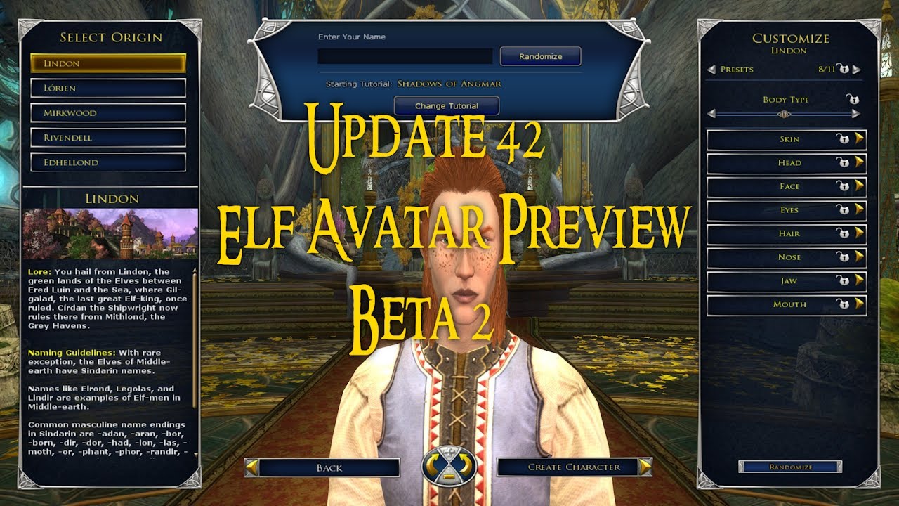 LOTRO Elf avatar update U42 Beta 2 Preview - YouTube
