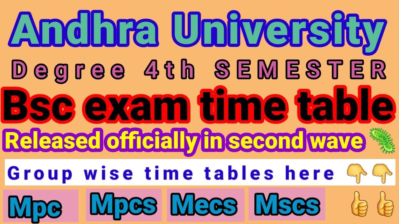 AU Degree 4thsem Bsc time table.Exams in September 2021.Mscs, Mpcs, Mpc ...