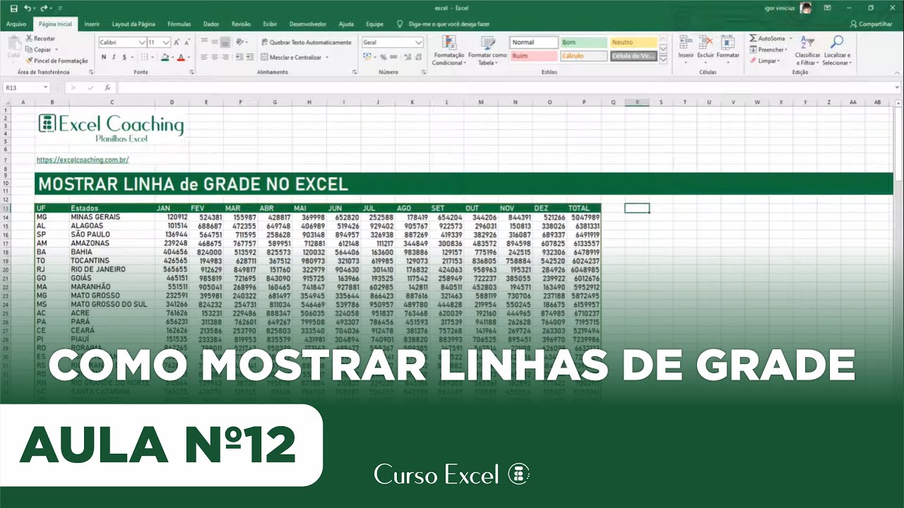 Como Mostrar Linhas de Grade no Excel - Curso Excel - YouTube