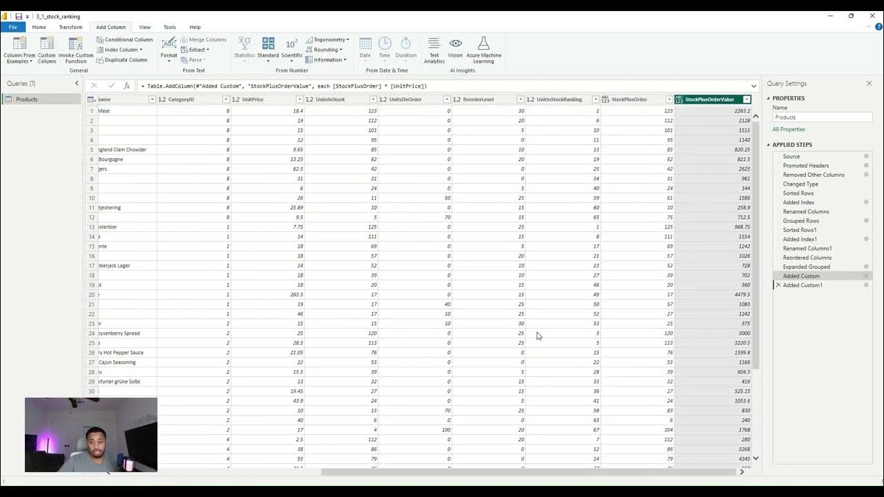 Using Custom Columns in Power BI to calculate stock value - YouTube