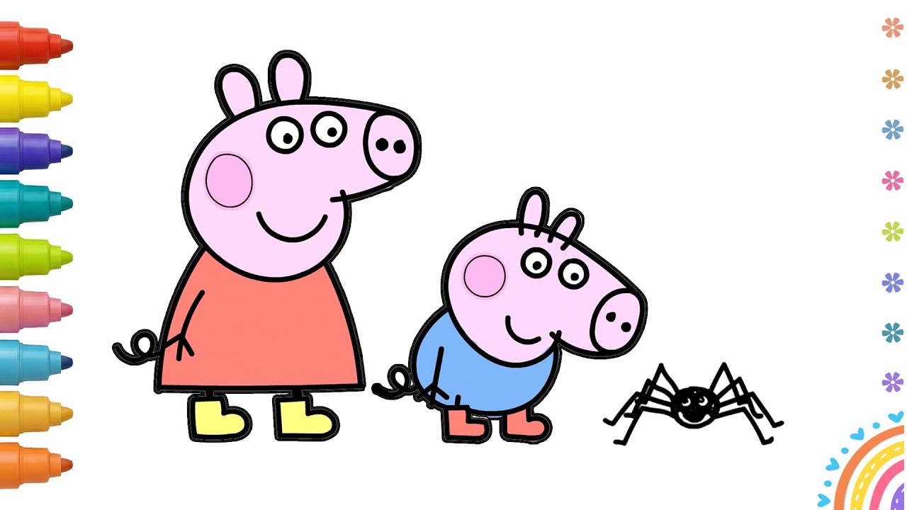 Peppa Pig, George Pig and Incy Wincy Spider 🌧️ Drawing and Coloring How ...