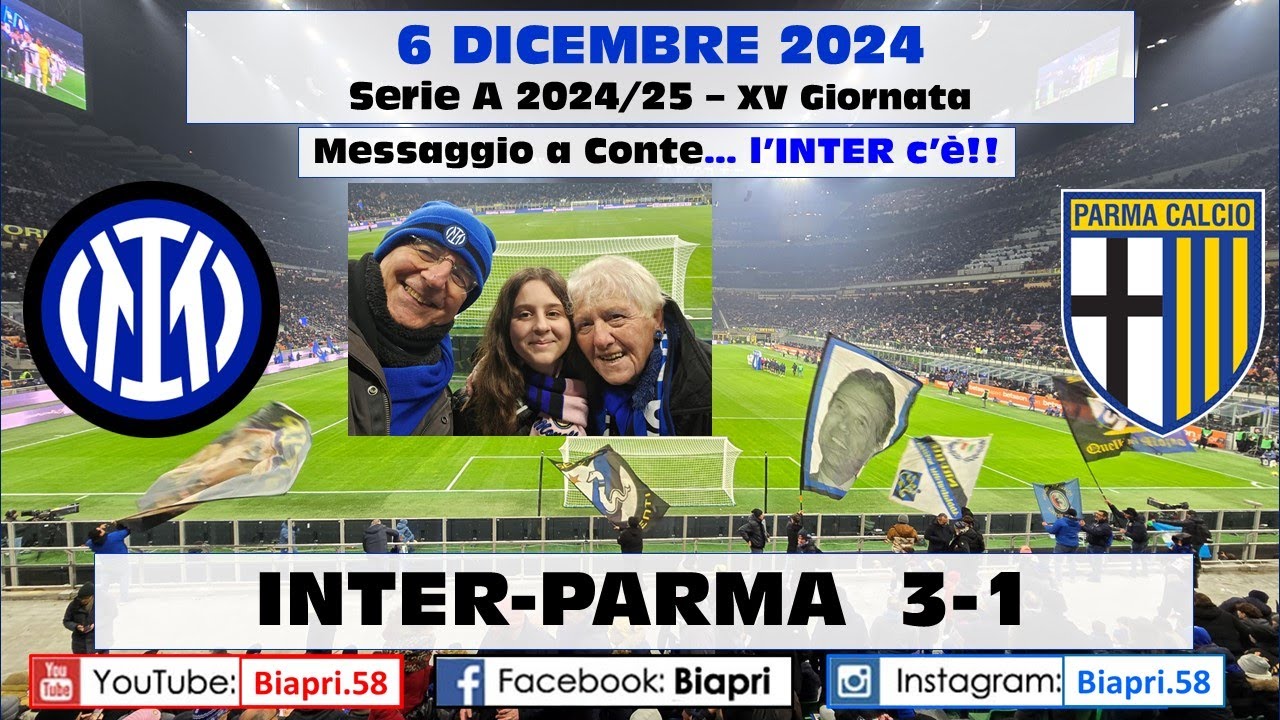 6.12.2024 INTER-PARMA 3-1 **MESSAGGIO A CONTE... L'INTER C'E' " (Video Biapri) - YouTube