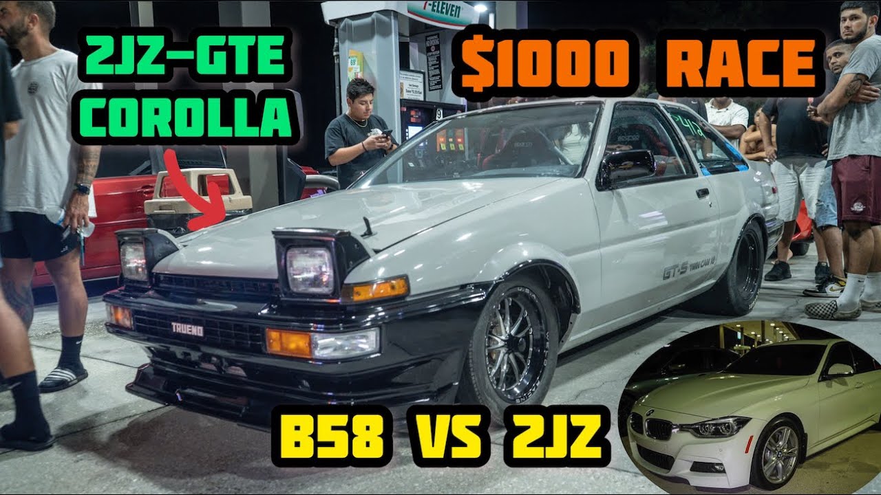 2JZGTE SWAPPED AE86 COROLLA VS BMW 340I B58 | $1000 RACE | + 2JZ TURBO ...