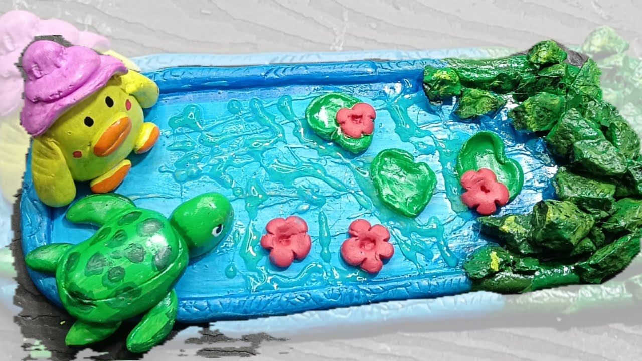 3D Turtle And Duck Miniature Pond | How To Make Miniature Pond | 3D ...