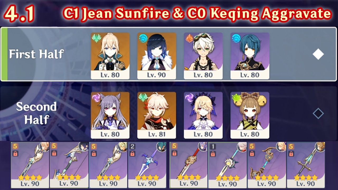 C1 Jean Sunfire & C0 Keqing Aggravate | Spiral Abyss 4.1 Floor 12 9 ...