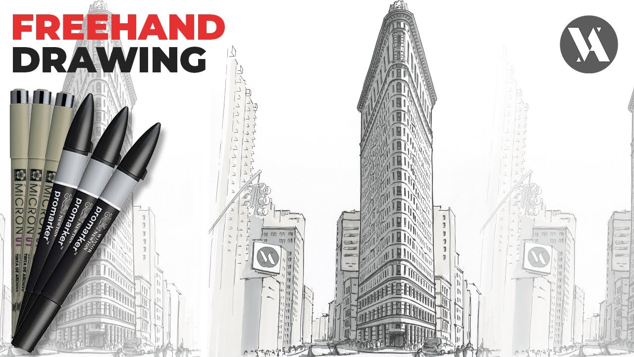FLATIRON New York City Freehand Architecture Drawing Timelapse Video ...