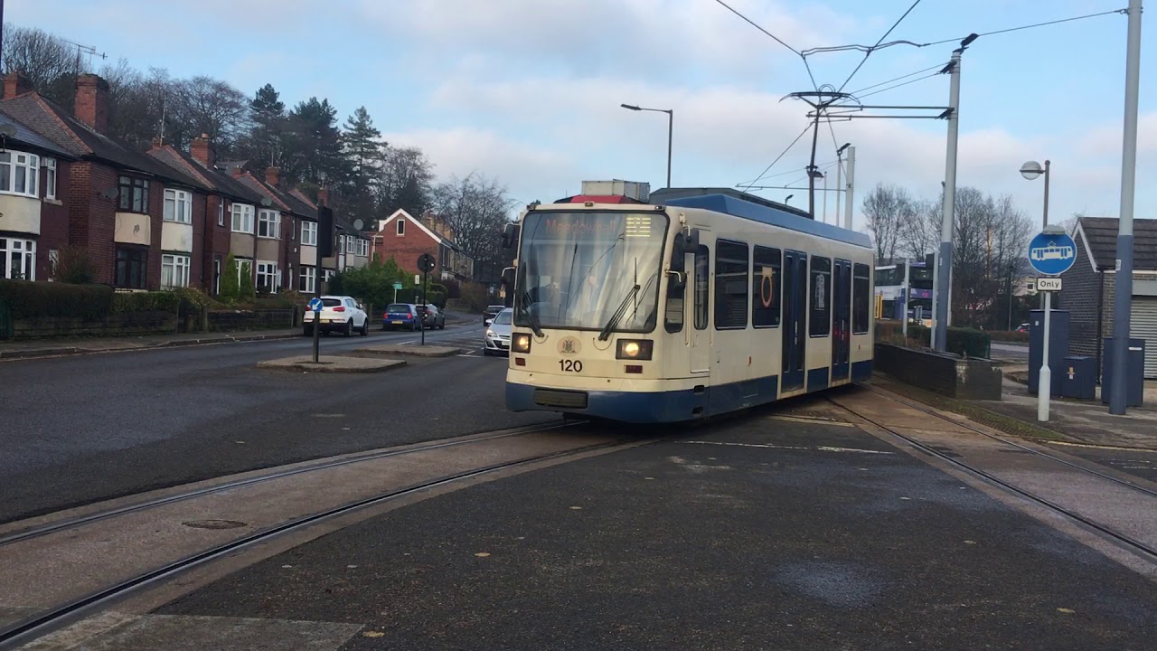 Sheffield Supertram 120 departs Middlewood with a Yellow Route Service ...