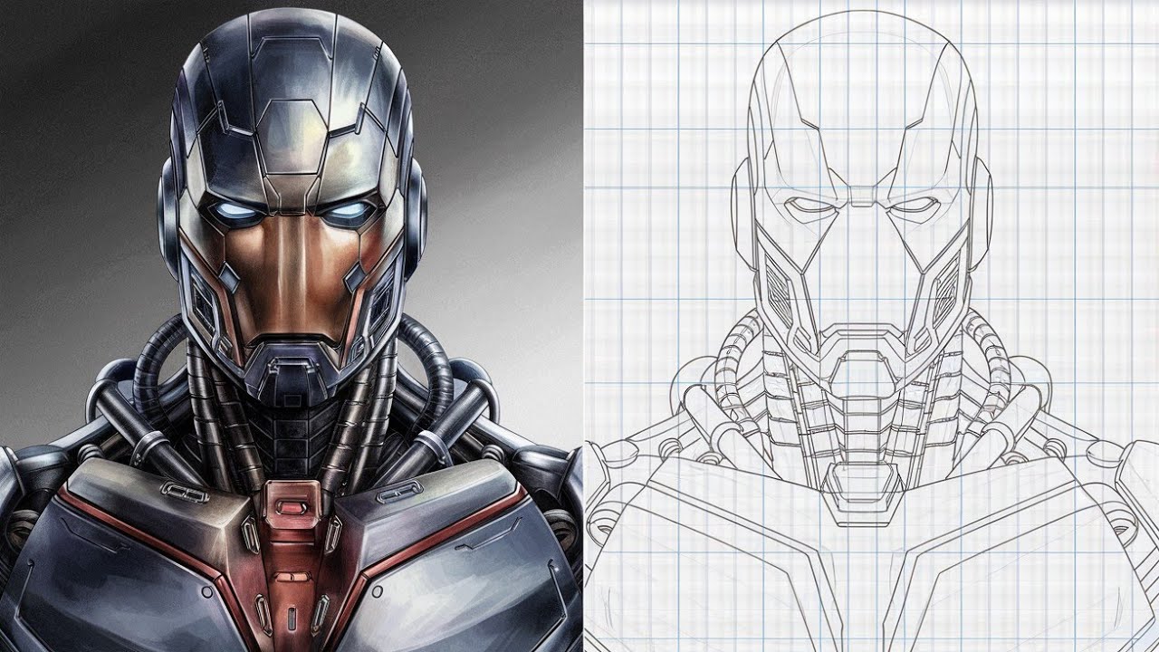 How to draw outline using grid method | Iron man drawing | G.K ART'S ...