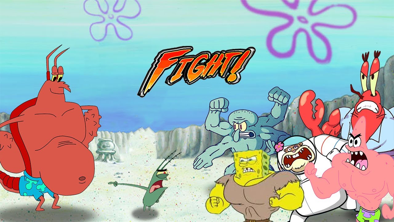 5 versus 1: Spongebob Squarepant, Squidward, Patrick Star, Sandy Cheeks ...
