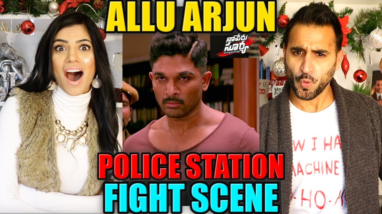 NAA PERU SURYA NAA ILLU Police Station Fight Scene REACTION!! | Allu Arjun | Magic Flicks - YouTube