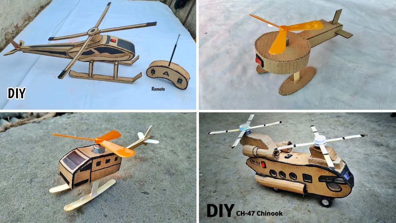 MAKE FOUR AMAZING HELICOPTERS || AMAZING CARDBOARD HELICOPTER - DIY ...