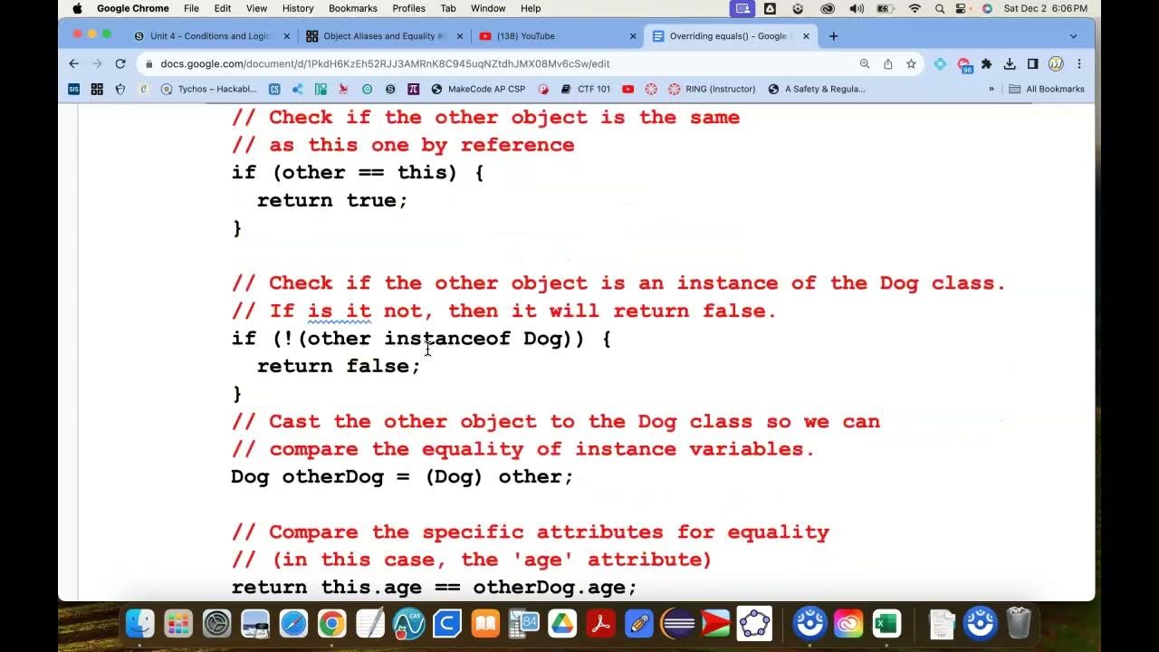 LESSON 6 LEVEL 6 OVERRIDING .EQUALS() - YouTube