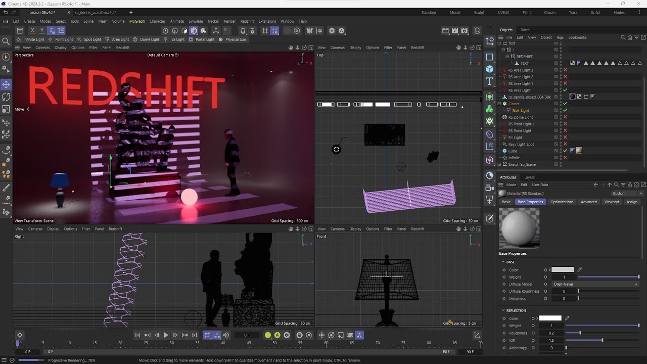 REDSHIFT - Lesson 05 - Lights Effects and Shapes, Mesh Light, Neon, Emissive Text, IES Spot ...
