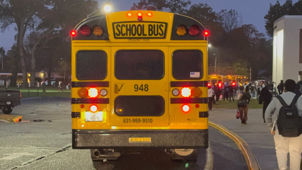 School Buses Pulling into the HS on a Dark Rainy Thursday Morning - YouTube