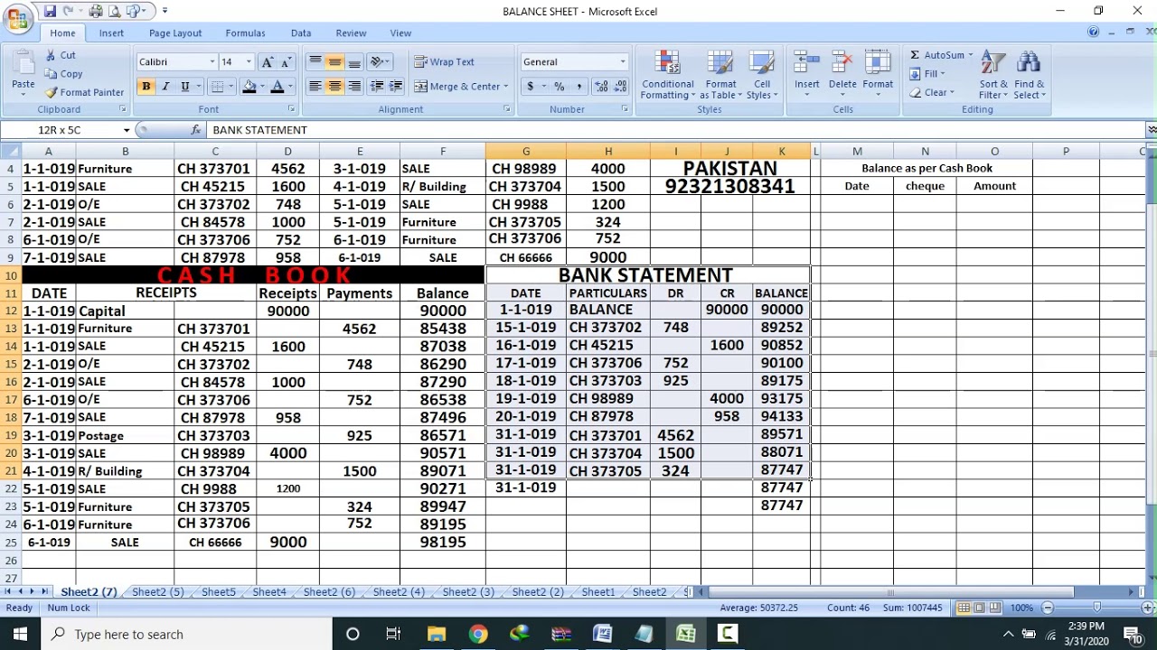 Bank reconciliation statement un collected / un credit cheques lesson 1 ...
