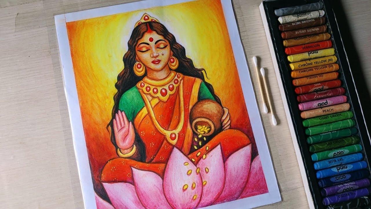 Maa Laxmi painting easy || Oil pastel easy drawing. - YouTube