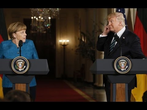 In first Trump Merkel meeting, awkward body language and a quip - YouTube